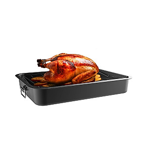 Roasting Pan with Angled Rack-Nonstick Oven Roaster and Removable Tray-Drain Fat and Grease for Healthier Cooking-Kitchen Cookware by Classic Cuisine