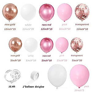 DUILE 144PCS Pink Balloons Garland Arch Kit Metallic Rose Gold Pink Rose Red Balloons Different Size for Birthday Party Bridal Baby Shower Wedding Party Decorations
