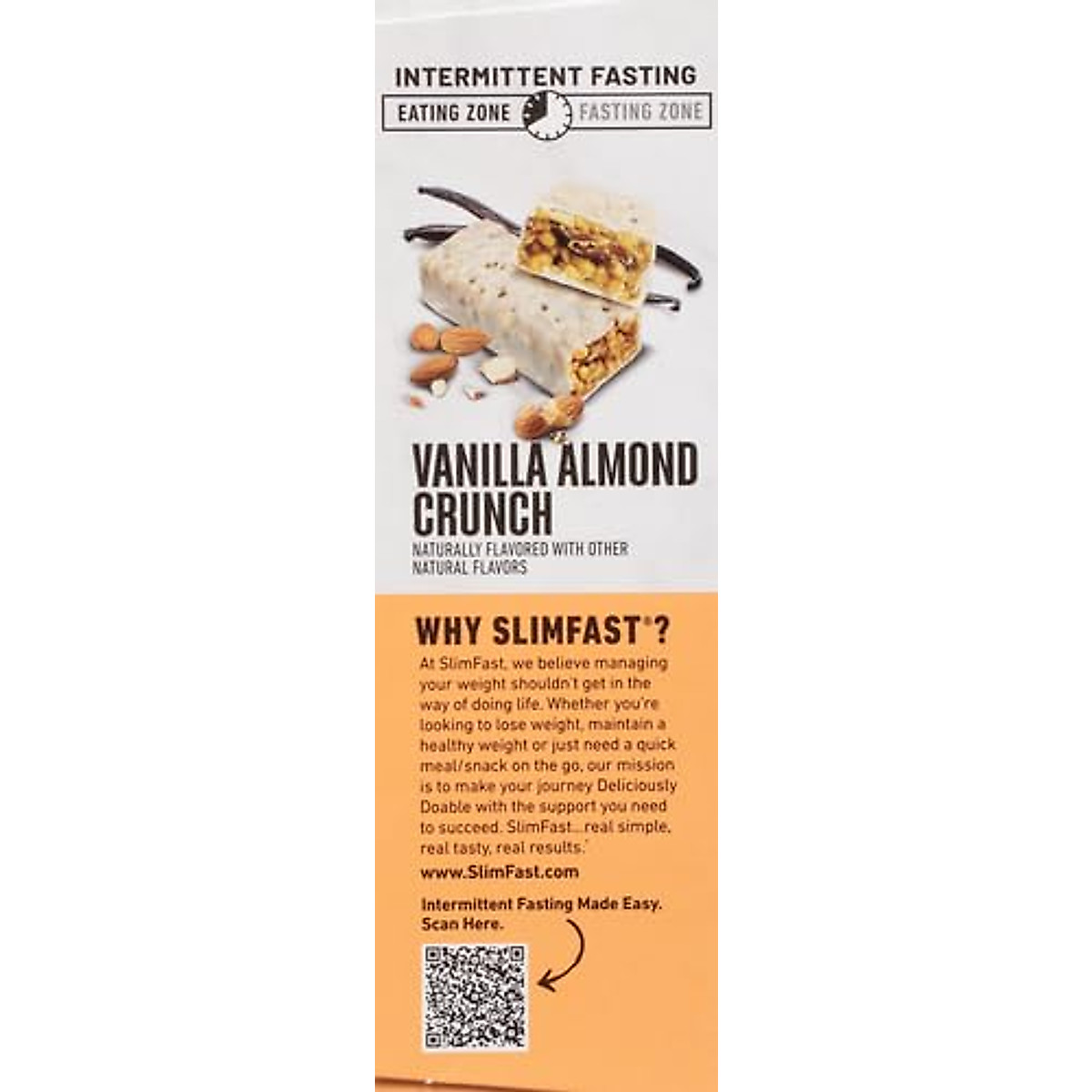 SlimFast Intermittent Fasting- Complete Meal Protein Bars, Vanilla Almond Crunch, 5 Bars (Pack of 1)