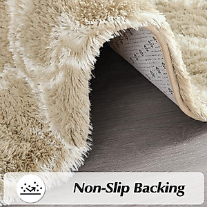 Hutha 8x10 Shag Large Area Rugs for Living Room, Beige and White Modern Super Soft Bedroom Carpet, Moroccan Luxury Geometric Plush Fluffy Rug for Kids Nursery Girls Room Indoor Home Decor