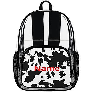 Cow Personalized Clear Backpack Bookbag Cow Print Custom Large Clear Backpack Heavy Duty PVC Transparent Backpack with Reinforced Strap for Work School Travel College