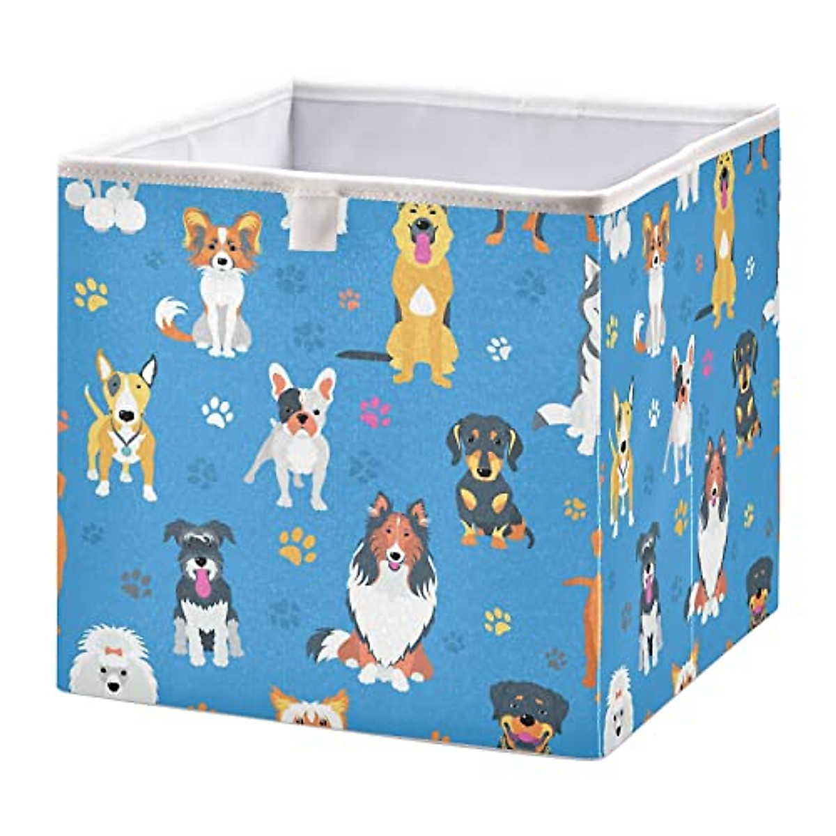 Kigai Pet Dog Blue Cube Storage Bins - 11x11x11 In Large Foldable Storage Basket Fabric Storage Baskes Organizer for Toys, Books, Shelves, Closet, Home Decor