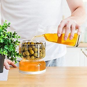 SAODRHFU Pickle and Olive Hourglass Jar - Pickle Jar with Strainer Flip, Pickle Grabber, Juice Separator, Pickle Container, Kimchi Jar for Airtight Food Storage