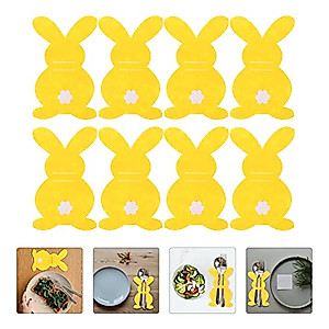 ABOOFAN 8pcs Easter Bunny Cutlery Holder Felt Rabbit Silverware Holder Pocket Tableware Organizers Fork Spoon Flatware Bags Dinner Table Decor Yellow