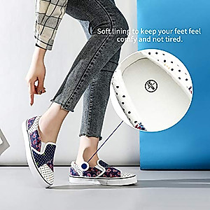 Adokoo Womens Slip on Shoes Canvas Shoes for Women Casual Low Top Sneakers Comfortable Walking Loafers(Black dot Patchwork,US7)