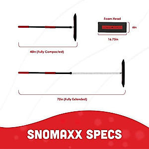 SNOBRUM SnoMAXX, Premium Snow Remover for Cars, Trucks and Larger Vehicles - 40-72 Inch Telescoping Handle, No-Scratch Foam Head - Comfortable Handle to Push Snow Away Easily