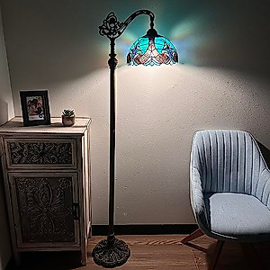 enjoy decor lamps Tiffany Floor Lamp Green Brown Liaison Stained Glass Gooseneck Adjustable LED Bulb Included for Living Room Dining Room Bedroom Office Hotel 63" H
