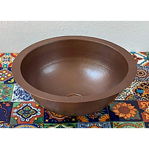15" Round Copper Bathroom Sink Mexican Copper Bath Sink Pure Copper Hand Hammered Dual Mount Brown CPS06