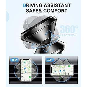 Humixx[8 Built-in Magnets Magnetic Phone Holders for Your Car [Durable ＆ Sturdy] Magnetic Phone Holder Mount for car 360° Rotation Car Vent Clip Fit for iPhone Samsung ＆ All Phones, Black