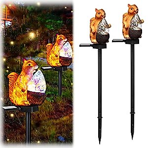 2 Pcs Solar Squirrel Garden Lights Animal Outdoor Waterproof Decorative Hedgehog Pathway Lights Outdoor Landscape Path Lights Waterproof Garden Decor Solar Garden Light Yard (Squirrel)