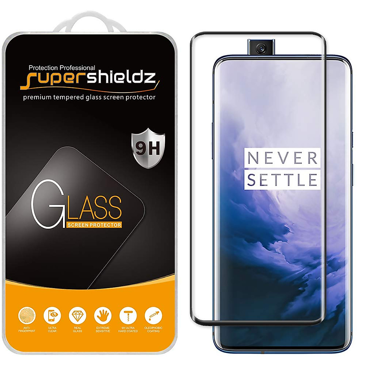 Supershieldz (2 Pack) Designed for OnePlus 7 Pro Tempered Glass Screen Protector, (Full Cover) (3D Curved Glass) Anti Scratch, Bubble Free (Black)