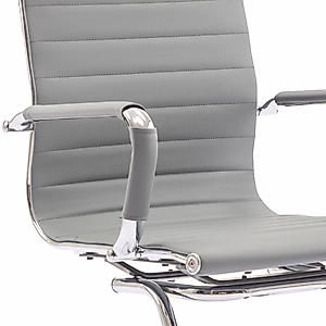 CIMOTA Waiting Room Chairs Leather Office Guest Chair Mid Back Reception Chairs with Sled Base for Meeting/Patient/Conference Room, Grey Set of 2