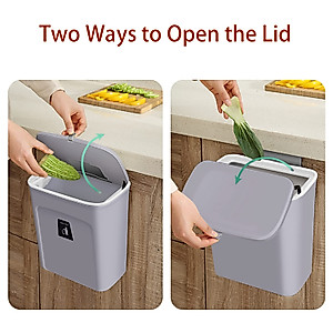 HITISPACE Hanging Trash Can with Lid for Kitchen Cabinet Door or Under Sink,Kitchen Compost Bin Countertop,Mountable Trash Can,Grey
