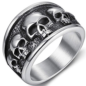 Jude Jewelers Retro Vintage Stainless Steel Gothic Death Skull Skeleton Cocktail Party Biker Statement Halloween Ring (Silver, 10)