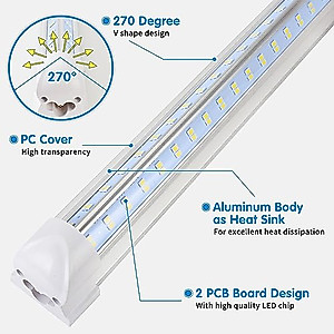 AQIQUUT Led Shop Light 4FT, Led Garage Light,50W 6500K T8 Led Daylight 7000LM Linkable Clear Cover Integrated V-Shape,for Garage Warehouse Workbench Workshop,4-Pack