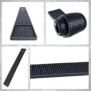 ProTensils Rail Bar Mat 23" x 3.25" Black Rubber Bar Mats, Bar Service Spill Mats for Counter-Top (2 Pack)