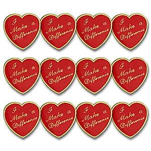 SHOP AWARDS AND GIFTS 5/8 Inch Gold Heart Red Enameled I Make A Difference Lapel Pin, Employee Appreciation Staff Recognition Award Inspirational Motivational Gifts, Pack of 12