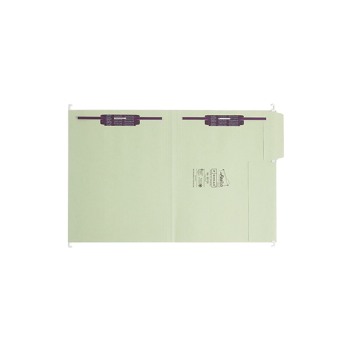 Smead FasTab Hanging Fastener File Folder with SafeSHIELD Fasteners, 1/3-Cut Built-in Tab, Letter Size, Moss, 18 per Box (65120)