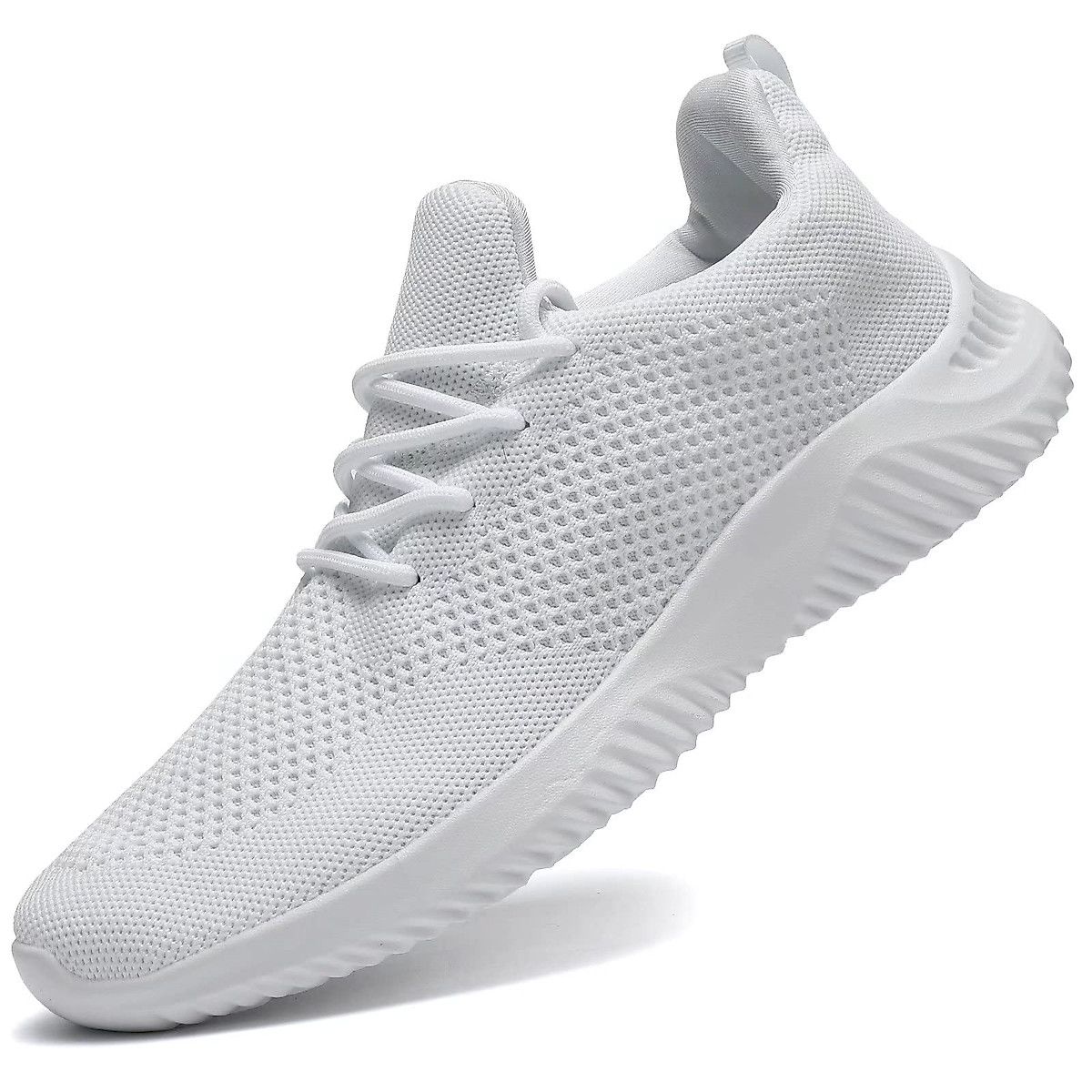 Wrezatro Men's Light Sneakers Tennis Running Low top Shoes Casual Walking Work Cross Training Shoes Fashion Gym Trainer White