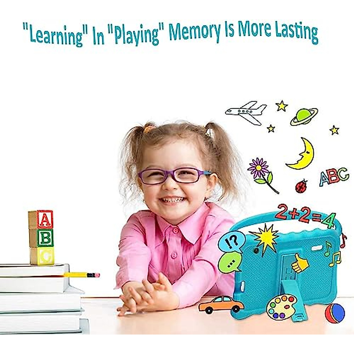 Tablet for Kids 7 inch Kids Tablet 32GB Android 10 Tablet with WiFi Dual Camera Child’s Edition Tablet with Shockproof Case Parental Control Bluetooth Google Play YouTube for Boys Girls Ages 3-14 Blue