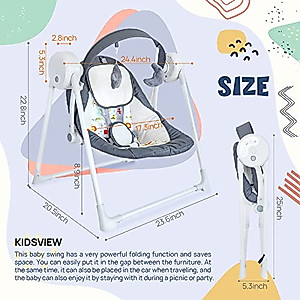 Electric Portable Baby Swings for Infants to Toddler with Intelligent Music Vibration Box, Baby Electric Swing for 6-25 lb, 0-12 Months, Folds for Easy Travel, Grey…
