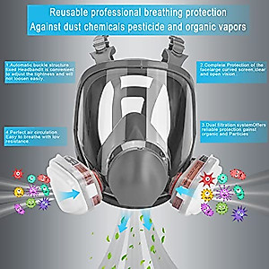 15 in1 Full Face Large Size Reusable Respirator,Widely Used in Organic Gas,Paint spary, Chemical,Woodworking,Same as 6000 7800 FF-400 6000DIN V-Series(for 6800 Respirator)