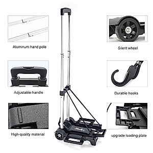 Folding Hand Truck Aluminum Telescopic Rod Foldable Roller Shopping Trolley Collapsible 2 Wheel Trolley Expandable Large Chassis Foldable into Backpack