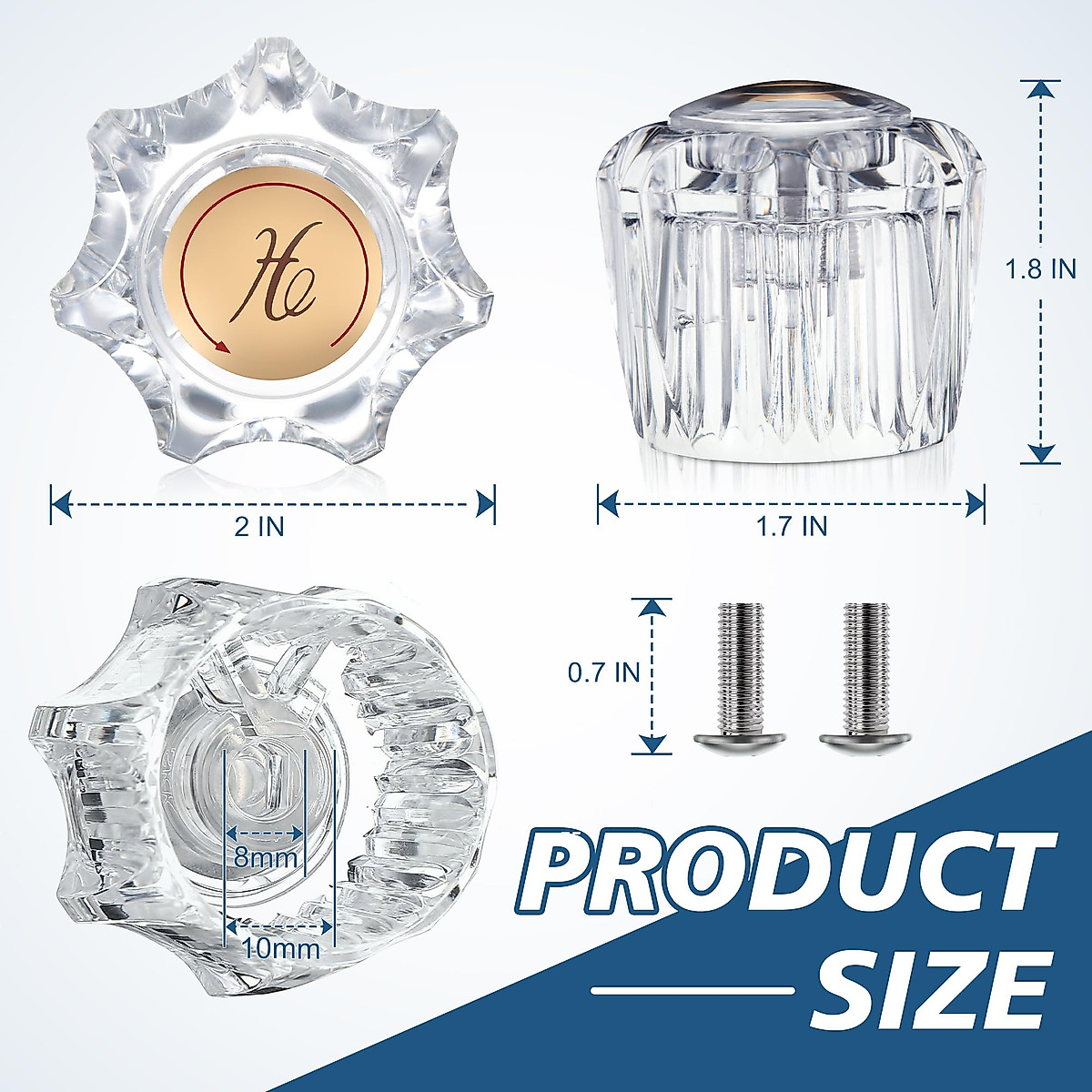 Enhon 2 Pairs Bathroom Faucet Knobs Replacement, Bathtub Faucet Handles Compatible with Delta/Delex/Peerless, Hot and Cold Sink Faucet Knobs Replacement Parts in Clear Acrylic, Include Screws