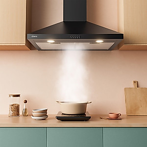 Black Range Hood 30 inch 450 CFM Wall Mount Range Hood with Anti-Fingerprint Design, Stove Hood Vent for Kitchen with 3 Speed Fan, Ducted and Ductless Convertible, CAB75206P