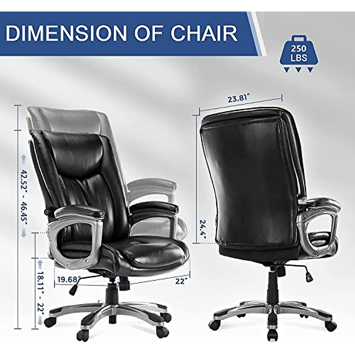 ZUNMOS Home Office Executive High Back Ergonomic Desk Height Managerial Rolling Swivel Chair with Adjustable Lumbar Support, Faux Leather, Black