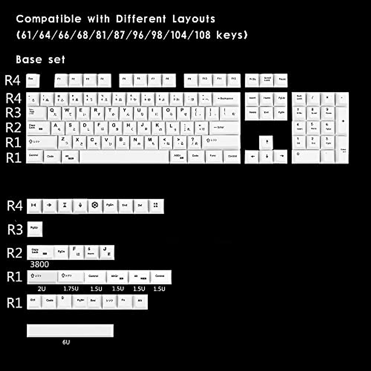 GTSP 135 Japanese White Keycaps Cherry Profile DYE-Sub with 6.25U/6U Space Bar for MX Switches TKL ALT 65% Fullsize Gaming Keyboards Minimalist