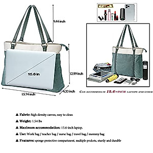 Scioltoo Tote Purses for Women 15.6 In Canvas Teacher Shoulder Bag With Zipper Women's Large Handbags Purse Bag for Work and Travel with Pockets Green