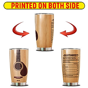 WAZONE Guitarist Nutrition Facts Tumbler With Lid Acoustic Gifts Stainless Steel 20oz Hot Cold Drink Vacuum Insulated Travel Mug Birthday Christmas Gift For Guitar Player Men Women Musician
