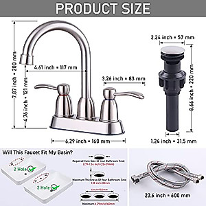 Bathroom Faucets, Bathroom Sink Faucet, 4 Inch 2 Handle Centerset Faucet for Bathroom Sink, Lead-Free, with Pop Up Drain Water Supply Lines - Brushed Nickel