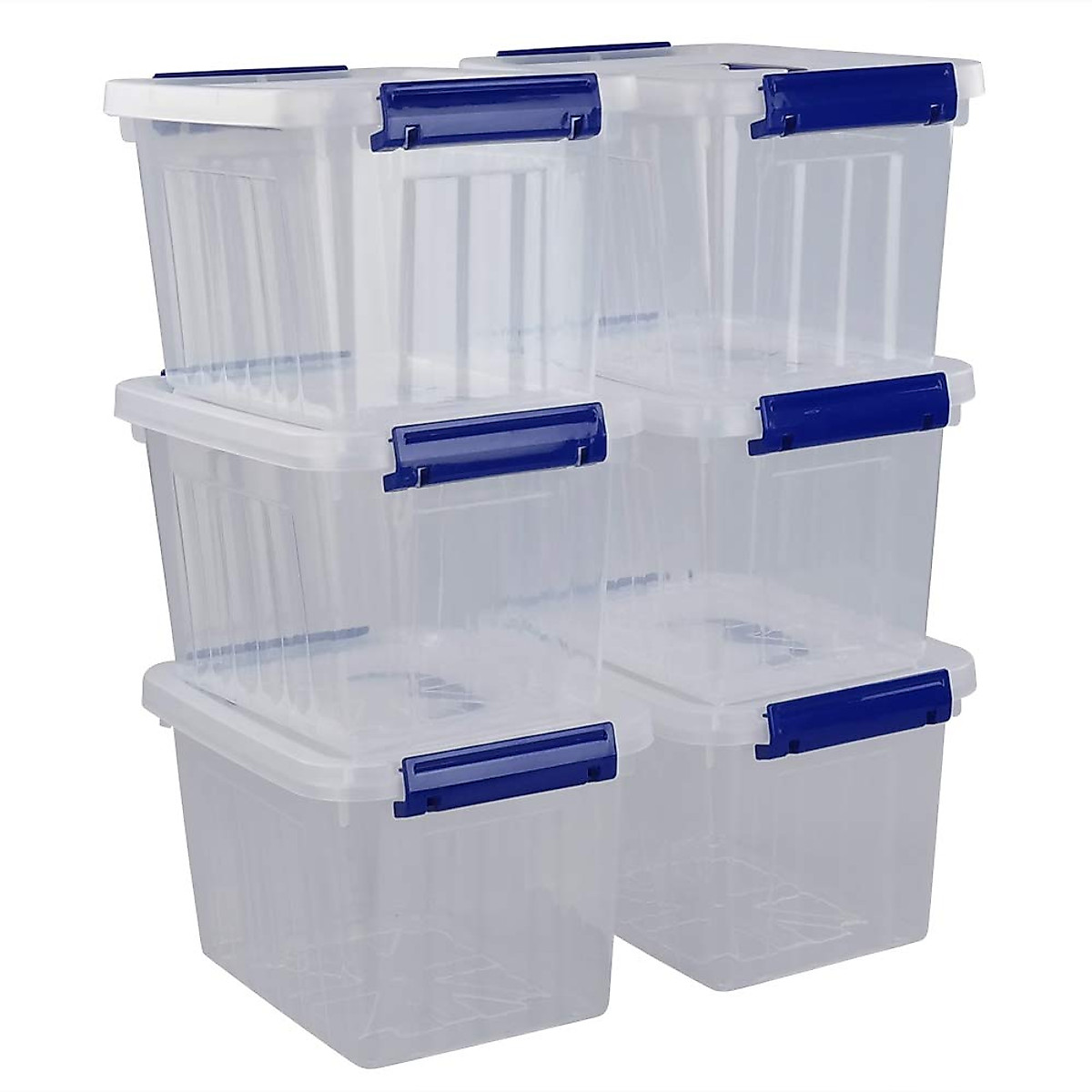 Pekky Plastic Small Handle Storage Box, 6 Quart Clear Plastic Bins, 6 Pack