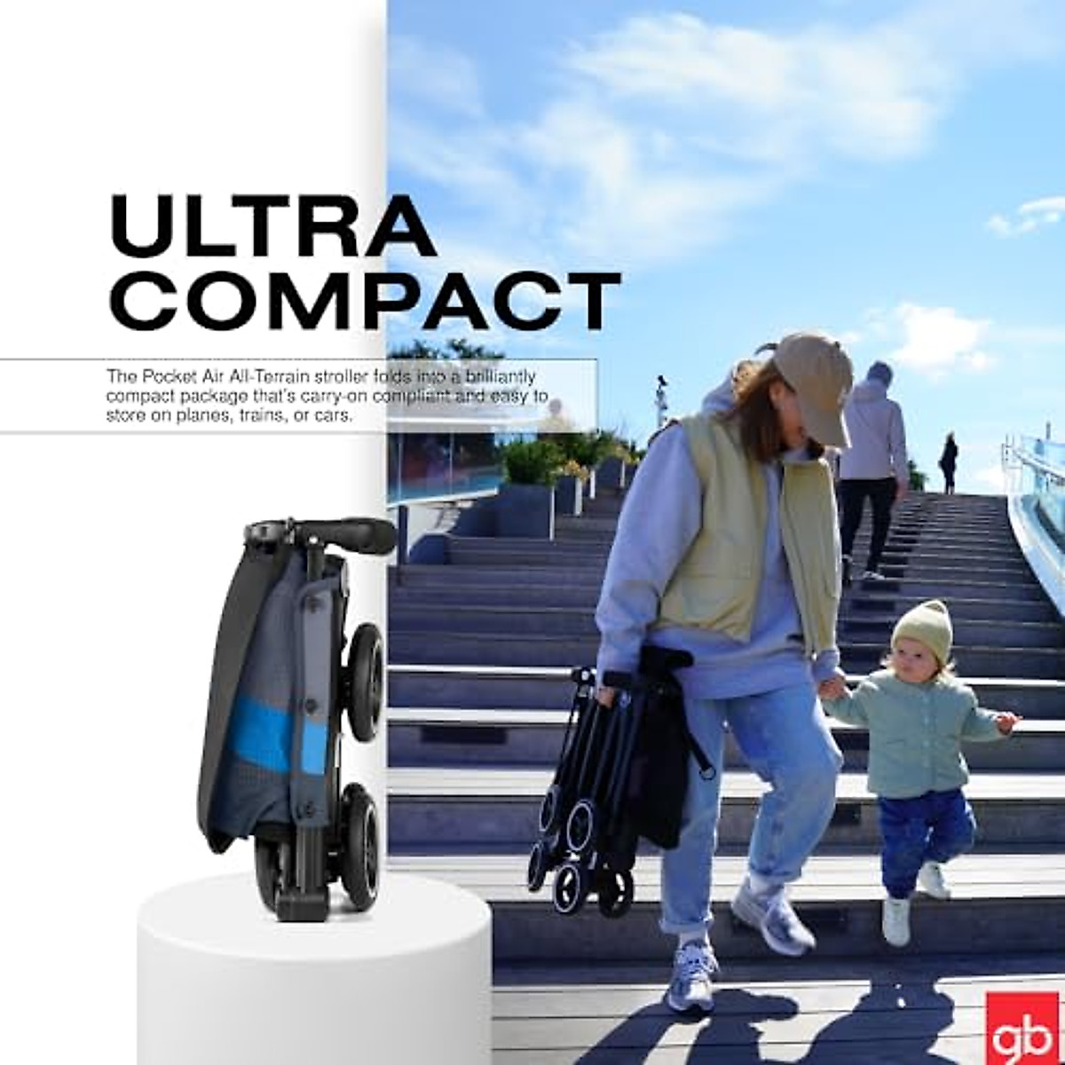 gb Pockit Air All Terrain Ultra Compact Lightweight Travel Stroller with Breathable Fabric in Night Blue , 28x17.5x39.8 Inch (Pack of 1)