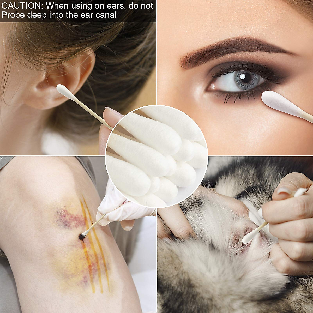 FOVURTE Bamboo Cotton Swabs 400 count, Organic Cotton Swab Round Tips, Natural Wooden Cotton Buds for Ears, Double Heads Ear Sticks Travel, Makeup Remover