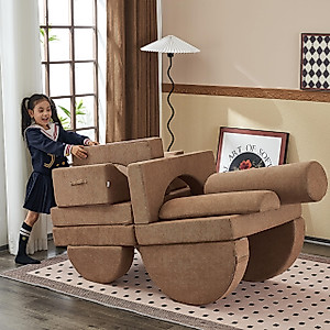 jela Kids Couch 14PCS Luxury, Floor Couch Floor Sofa Modular Furniture for Adults, Playhouse Play Set for Toddlers Babies, Modular Foam Play Couch, Modular Sectional Sofa (Coffee, 57"x28"x18")