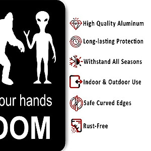 Just Please Wash Your Hands Bigfoot Alien Sign - Inclusive Sign - Bathroom Door - Funny Signs - Bathroom Wall Decor - Kids Toilet - Bathroom Decorations - Restroom Sign - Home Signs - 8.5"X10"