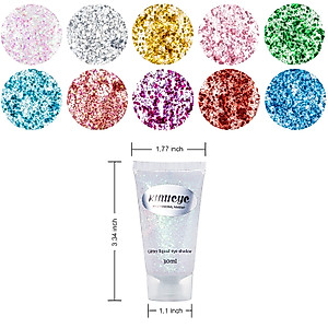 Body Glitter Makeup Set, 2Pcs Mermaid Sequins Face Glitter Gel Makeup for Body, Hair, Face, Nail, Eyeshadow, Long Lasting Waterproof Liquid Glitter Gel Total 10 Colors Available (#5 Green, 2PCS)