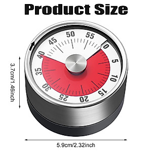 QUEEN KING Kitchen Timer Magnetic,Visual Timer for Kids,60-Minute Visual Countdown Timer with Loud Alarm,Magnetic Back & Stainless Steel Face,Kitchen Timer Manual for Study,Cooking,Baking