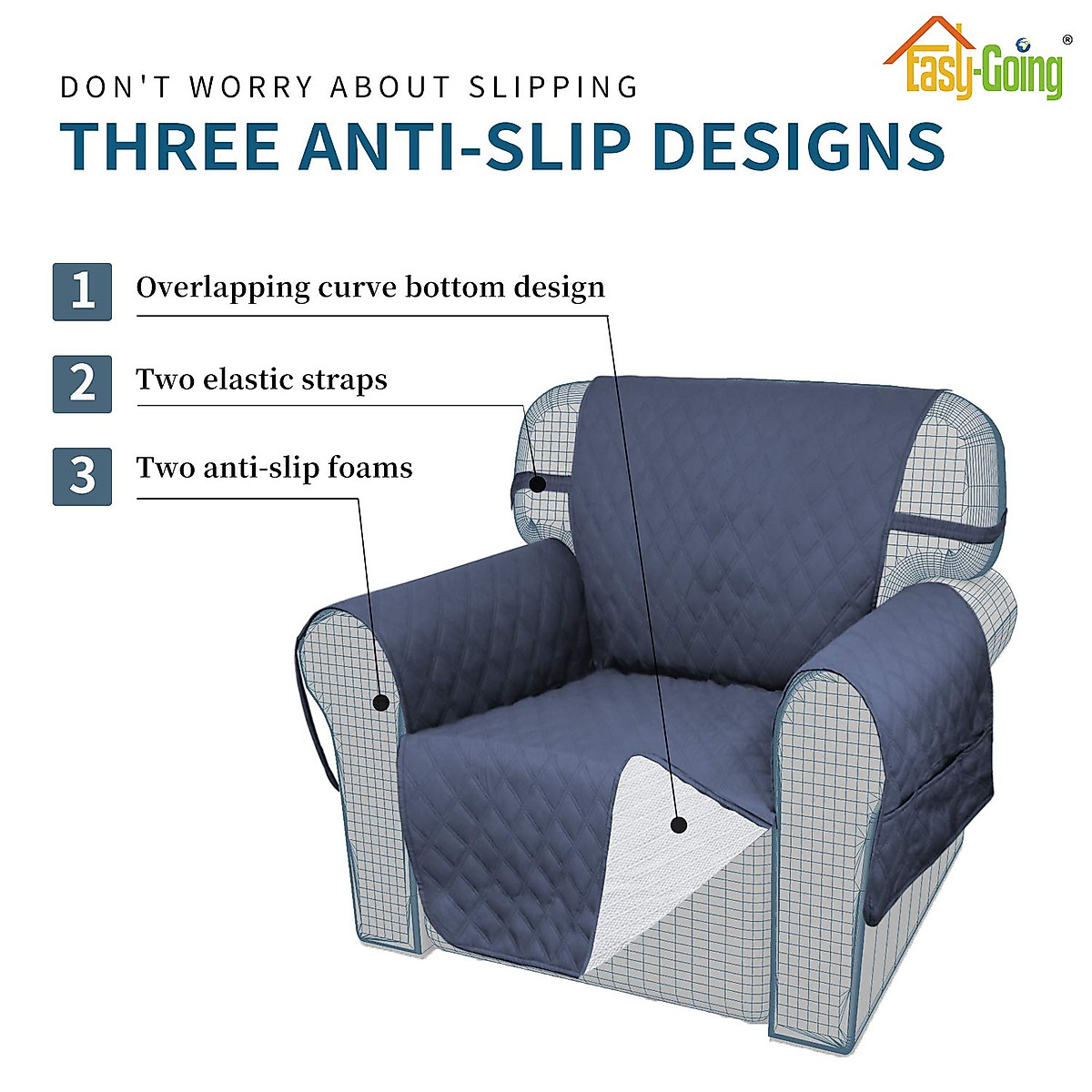 Easy-Going Sofa Slipcover Loveseat Cover Waterproof Couch Cover Washable Sofa Cover for 2 Cushion Couch Non-Slip Fabric Furniture Protector with Pocket for Pets Kids Dog Cat (Loveseat, Navy)