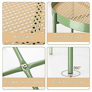 danpinera Metal Side Table, Imitation Rattan Green End Table with 2 Tier Removable Tray, Round Table for Small Spaces, Small Tables for Living Room 20.47 Inch x 16.54 Inch