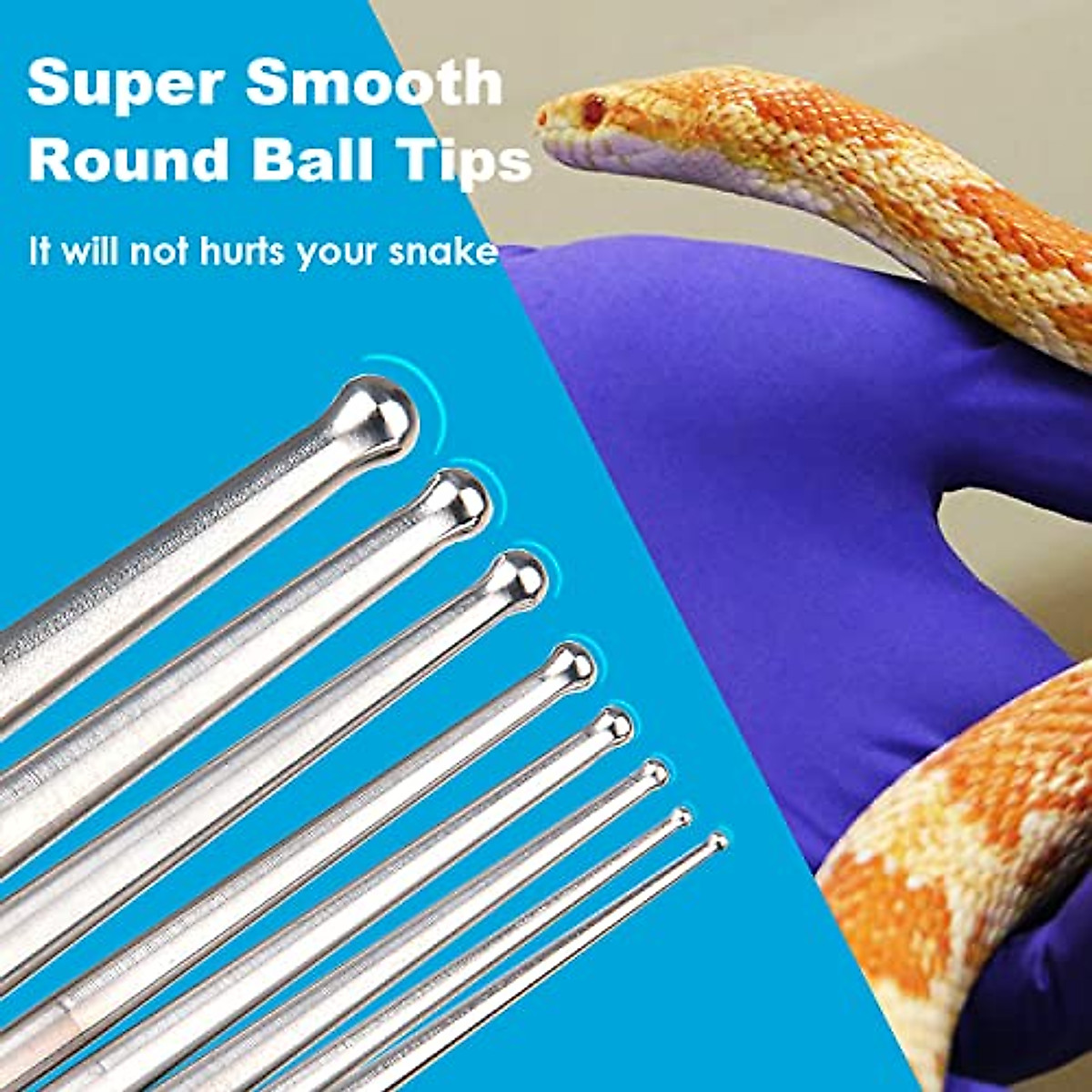 VEASOON Snake Probe Kit 8 Pieces Professional Portable for Snakes Reptiles Pythons Gender Sexing Probing Set