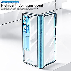 EAXER for Samsung Galaxy Z Fold 4 Case, Full Coverage Protection Plating Hinge Stand with S-Pen Anti-Drop Case Cover (Light Blue)