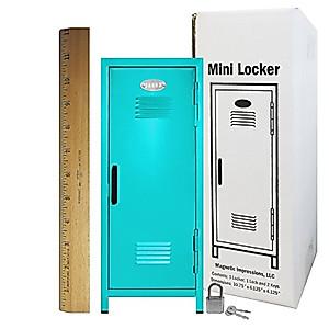 Mini Locker with Lock and Key Teal -10.75" Tall x 4.125" x 4.125"