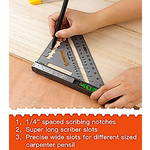 RONGPRO Multifunctional Rafter Square, 7 Inch Triangle Carpenter Square Metal Alloy, Rafter Square Layout Tool