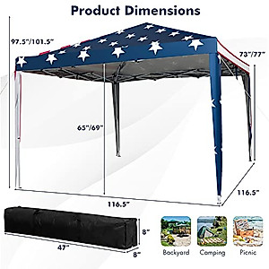Tangkula 10x10 ft Pop-Up Canopy Tent, Outdoor Canopy Tent with Carry Bag, Waterproof Screen House Room Tent with Netting for Camping, Backyard, Wedding, American Flag Printing