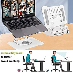 NIWOLT Laptop Stand Adjustable Computer Stand with 360° Rotating Base, Ergonomic Laptop Riser for Collaborative Work, Dual Rotary Shaft Foldable Notebook Stand, fits for All 10-16" Laptops (White)