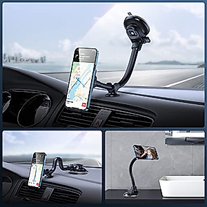 OQTIQ Magnetic Phone Holder for Car Dashboard Windshield 8.3-Inch Flexible Gooseneck Arm Suction Cup Car Magnetic Phone Mount 6 Strong Magnets Sturdy for All iPhone Android Smartphones [Case Friendly]